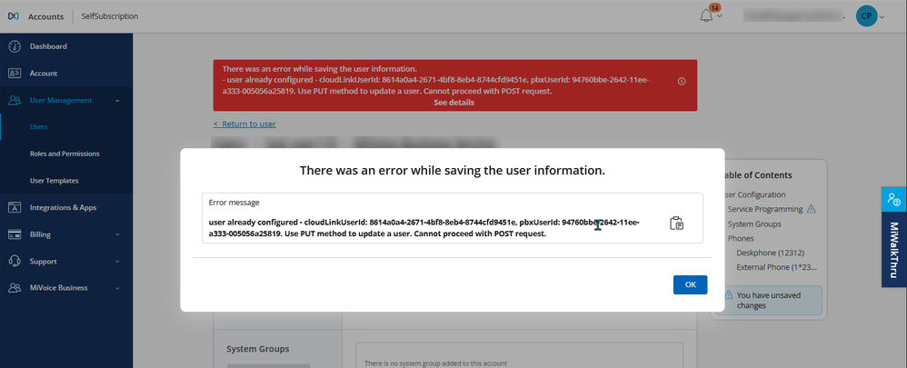 Tableau de bord Mitel Administration